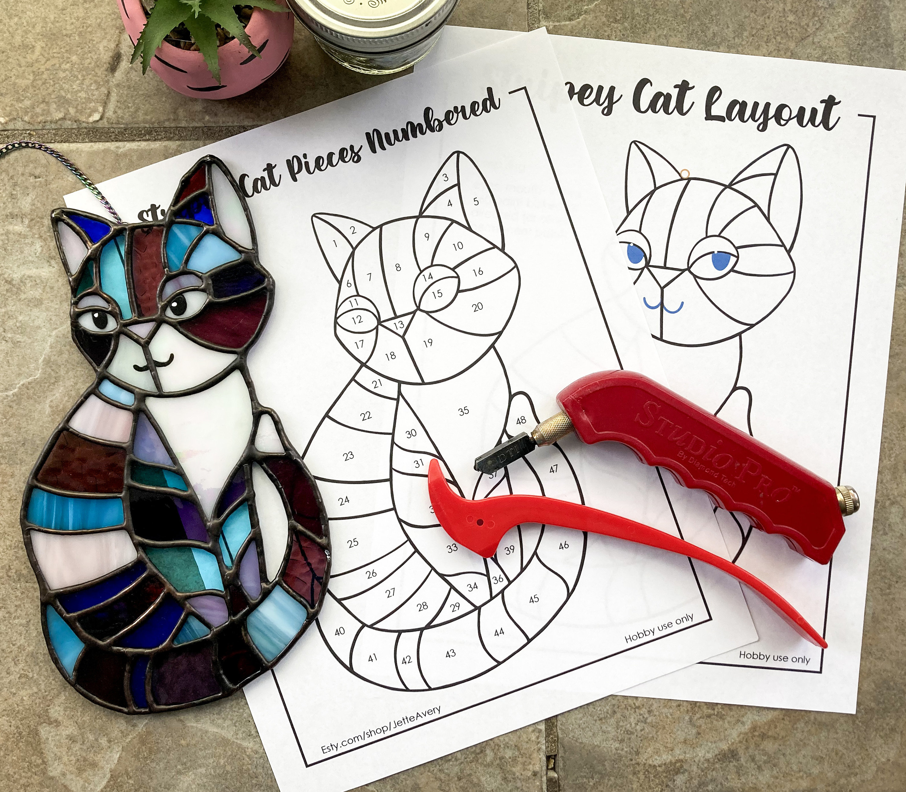 Pattern Stained Glass Stripey Cat Suncatcher hobby Use - Etsy