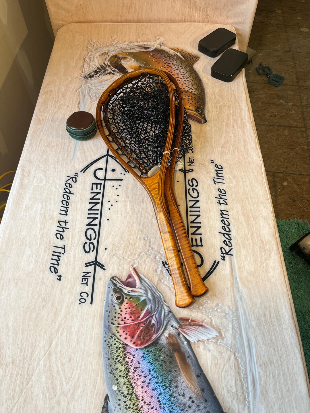 Custom Curly Maple Wood Fishing Net-jennings Net #9, Honey Color, Hand ...