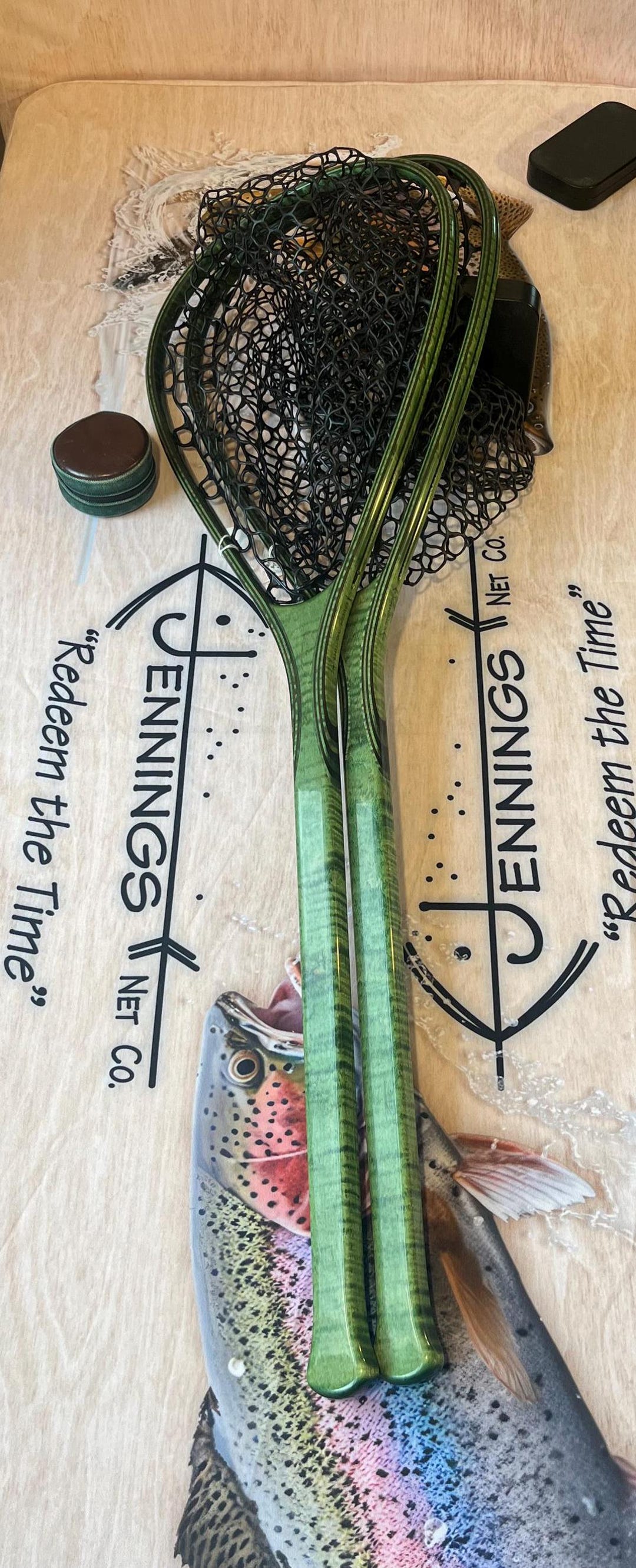 Custom Curly Maple Wood Fishing Net-jennings Net #15, Green Color, Hand ...