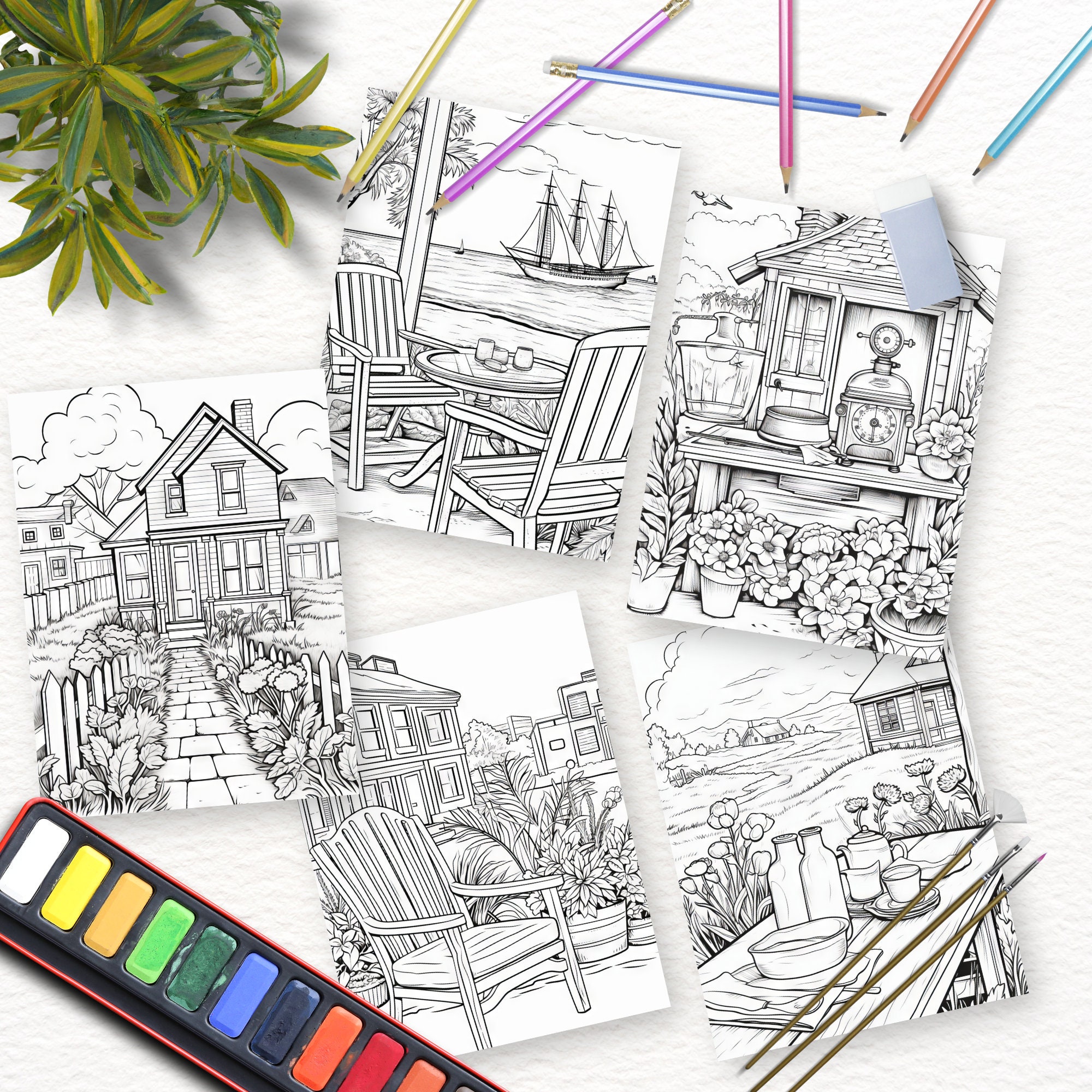 40 Coloring Pages Scenes Coloring Pages Printable Coloring - Etsy