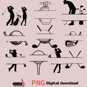 10 Golf Clubs Split Name Frame Png Bundle, Golfer Png, Golf Monogram ...