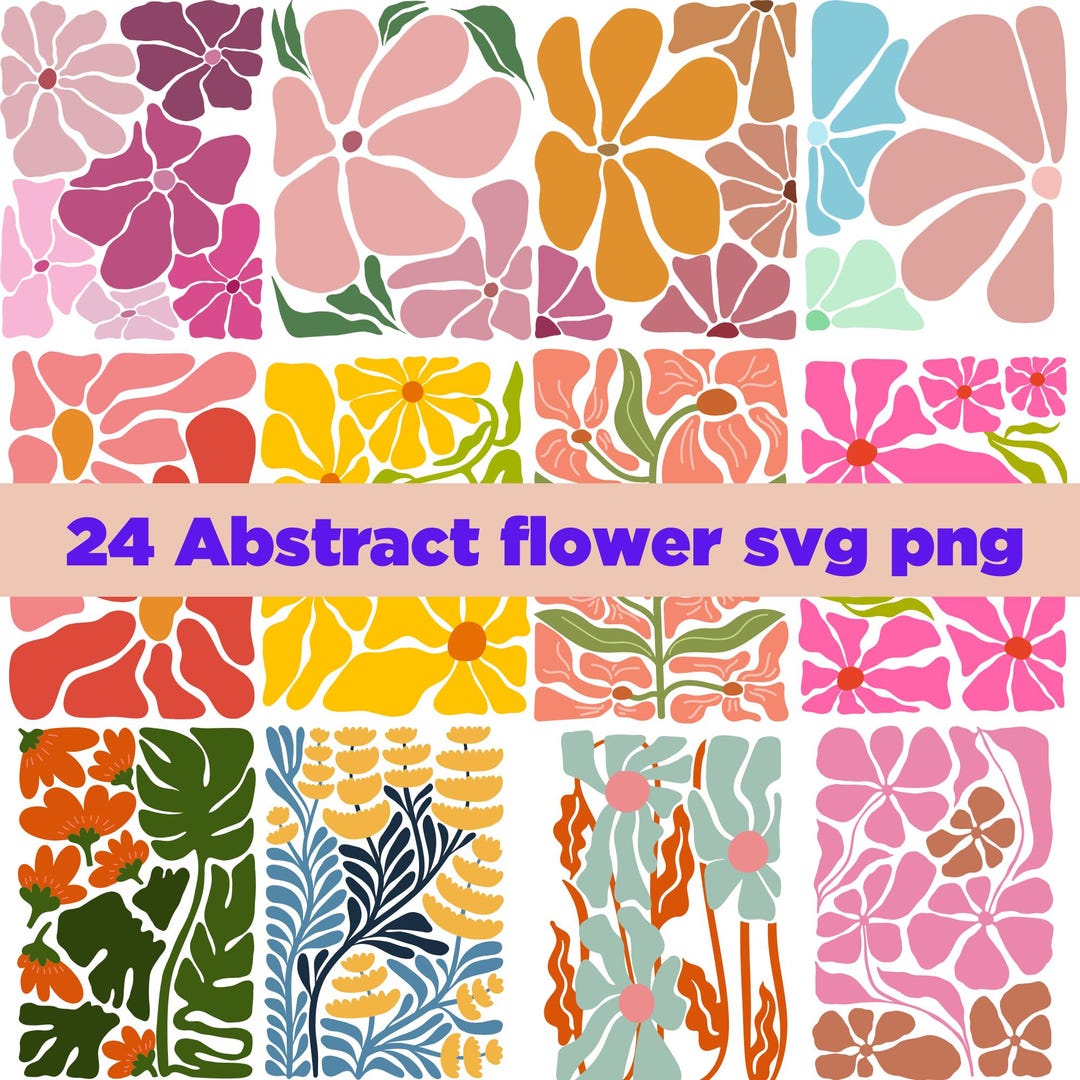 Abstract Flower Svg and Png Bundle, Danish Flower Svg, Retro Flower Svg ...