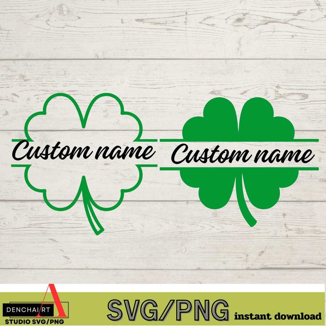 Green Solid and Outline Four-leaf Clover Split Monogram Svg / Shamrock ...