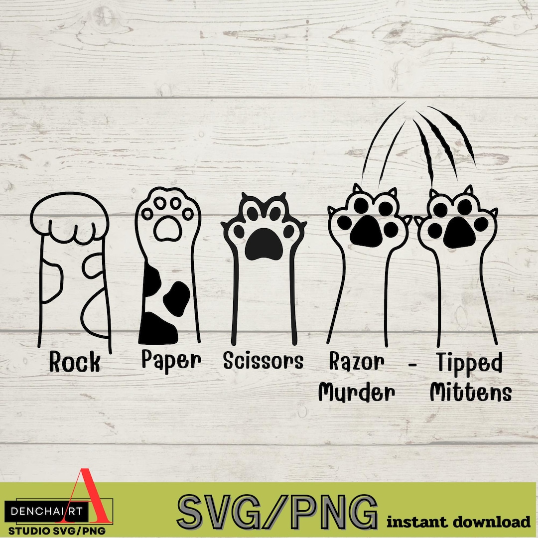 Funny Cat Paw SVG PNG: Rock Paper Scissors, Razor Mittens (digital ...
