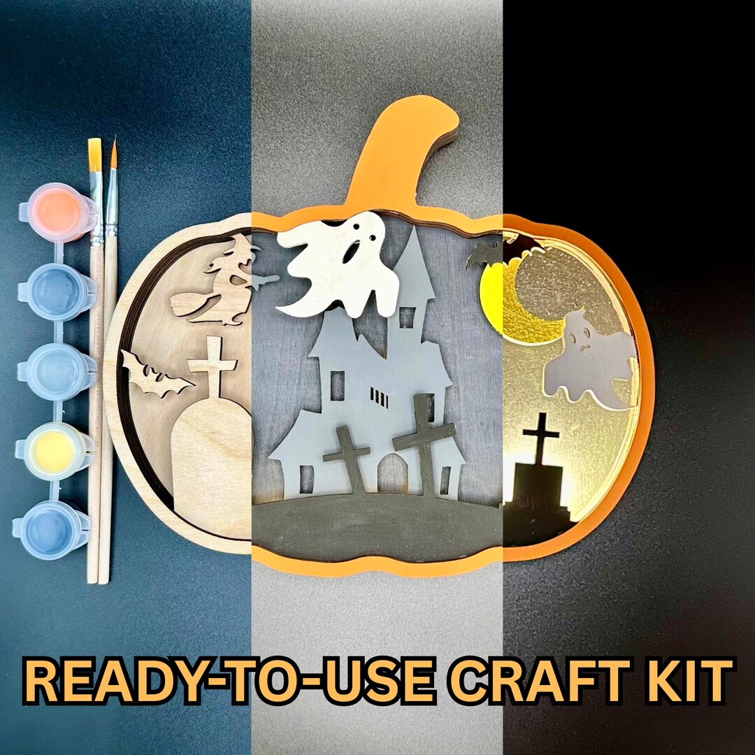 Halloween Pumpkin Craft Kit With LED: Spooky DIY Night Light | Paints ...