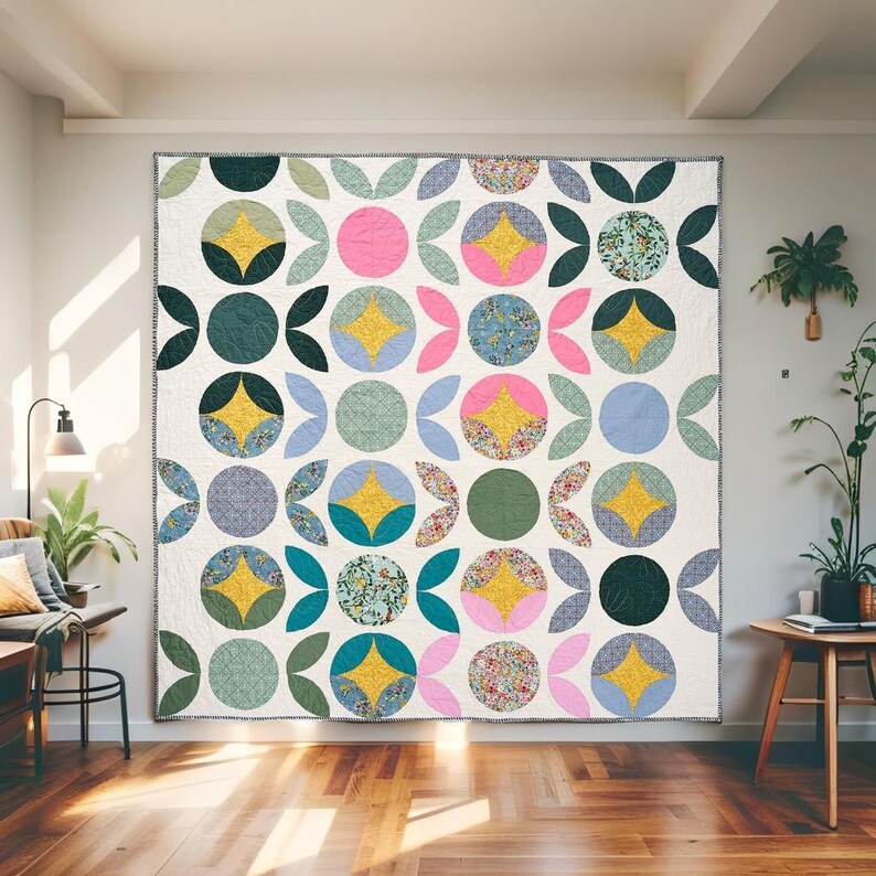 Retro Blooms Quilt Pattern PDF | Modern Floral Quilt Design | Beginner ...