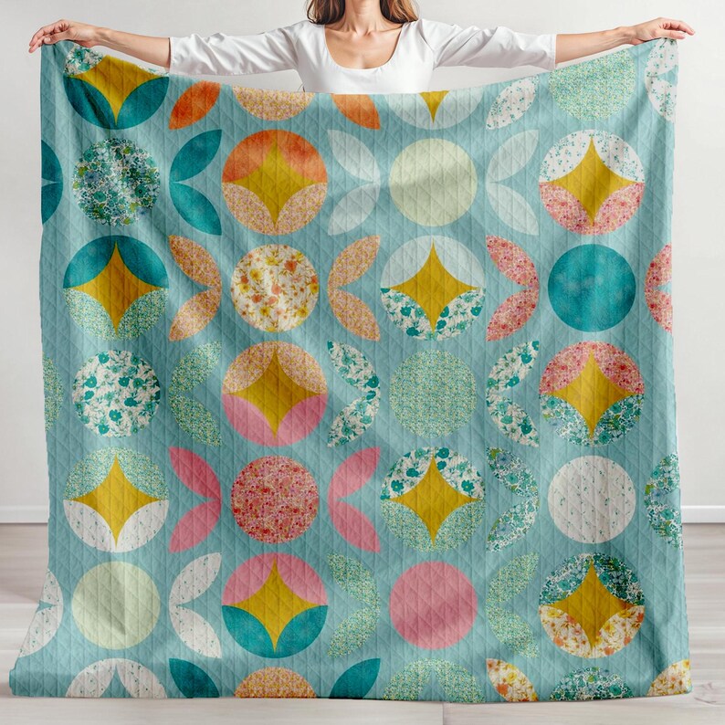 Retro Blooms Quilt Pattern PDF | Modern Floral Quilt Design | Beginner-friendly Patchwork Guide ...
