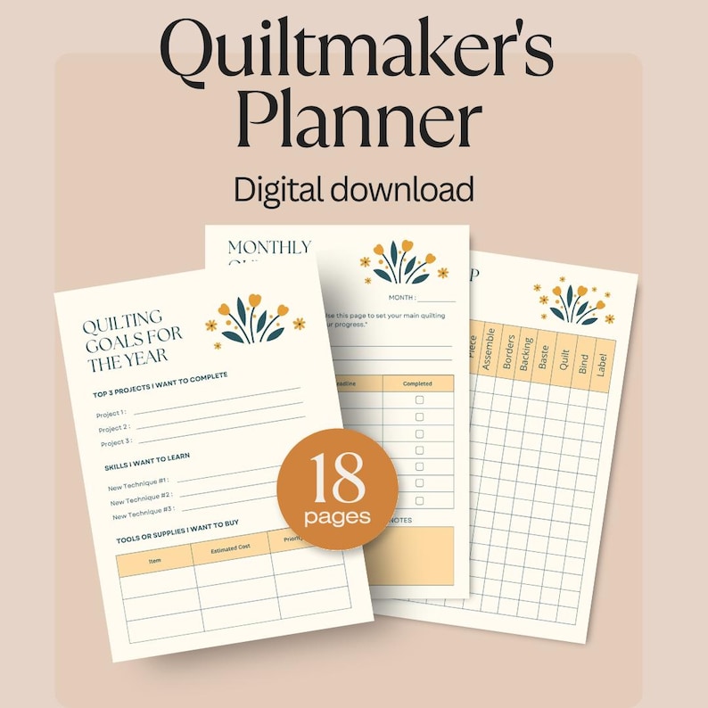 Quilt Planner, Printable Simple Quilting Journal Digital Download ...