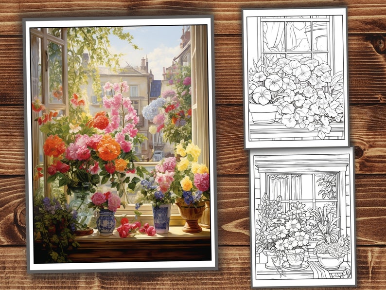 Window Box Plants Coloring Pages Blooming Windows Coloring - Etsy
