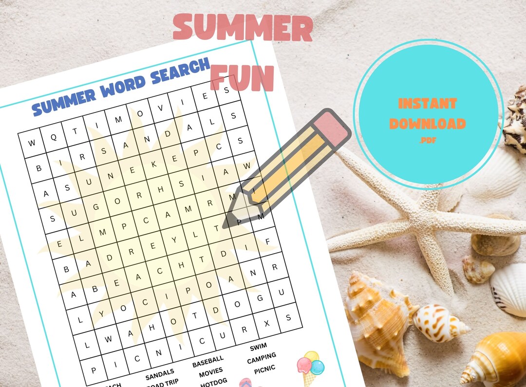 Summer Fun Word Search Printable - Etsy