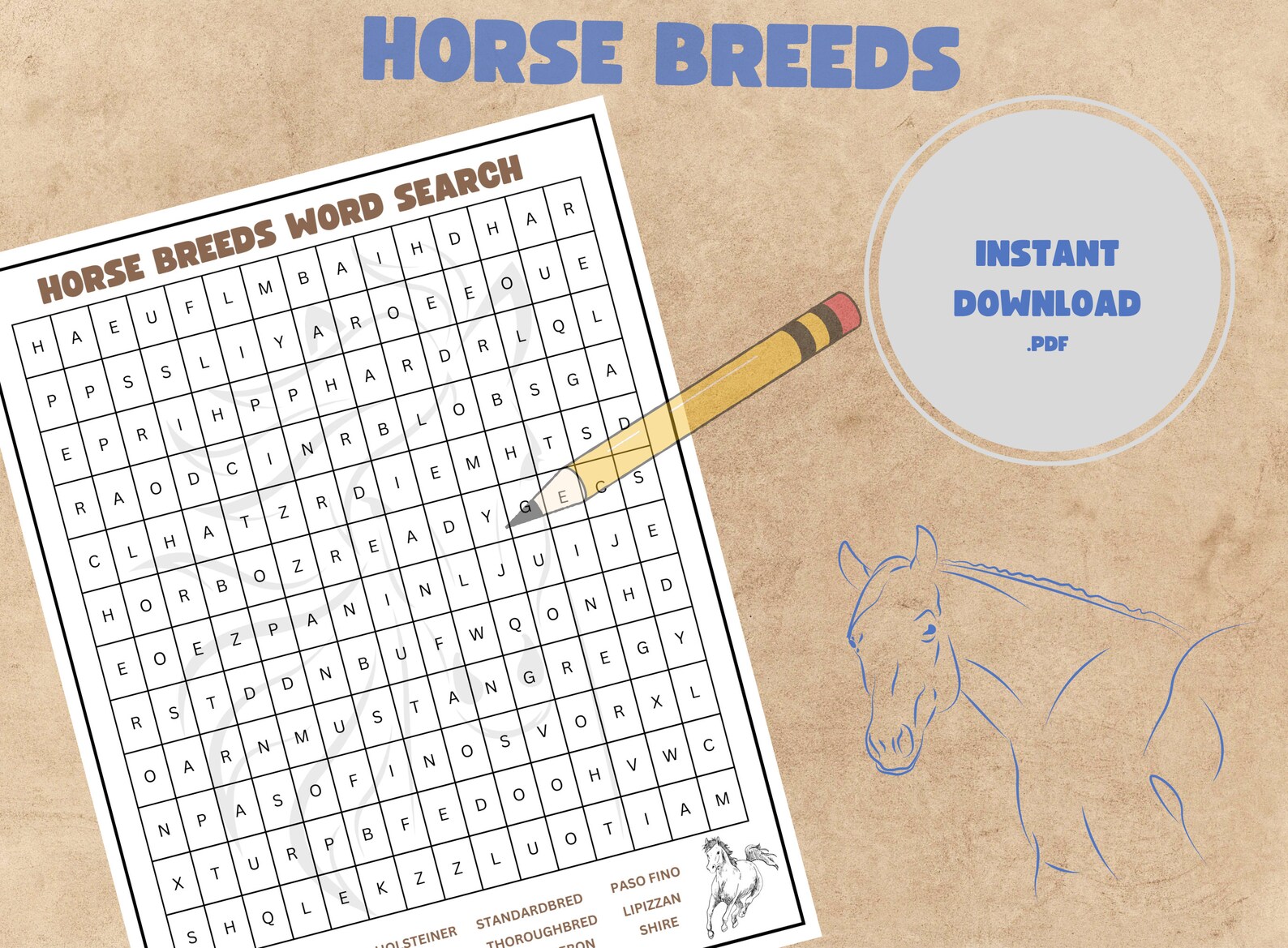 Horse Breeds Word Search Printable - Etsy