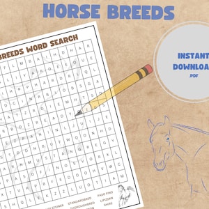 Horse Breeds Word Search Printable - Etsy