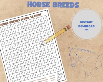 Horse Themed Word Searches, Digital Download: 50 Printable Pages With ...