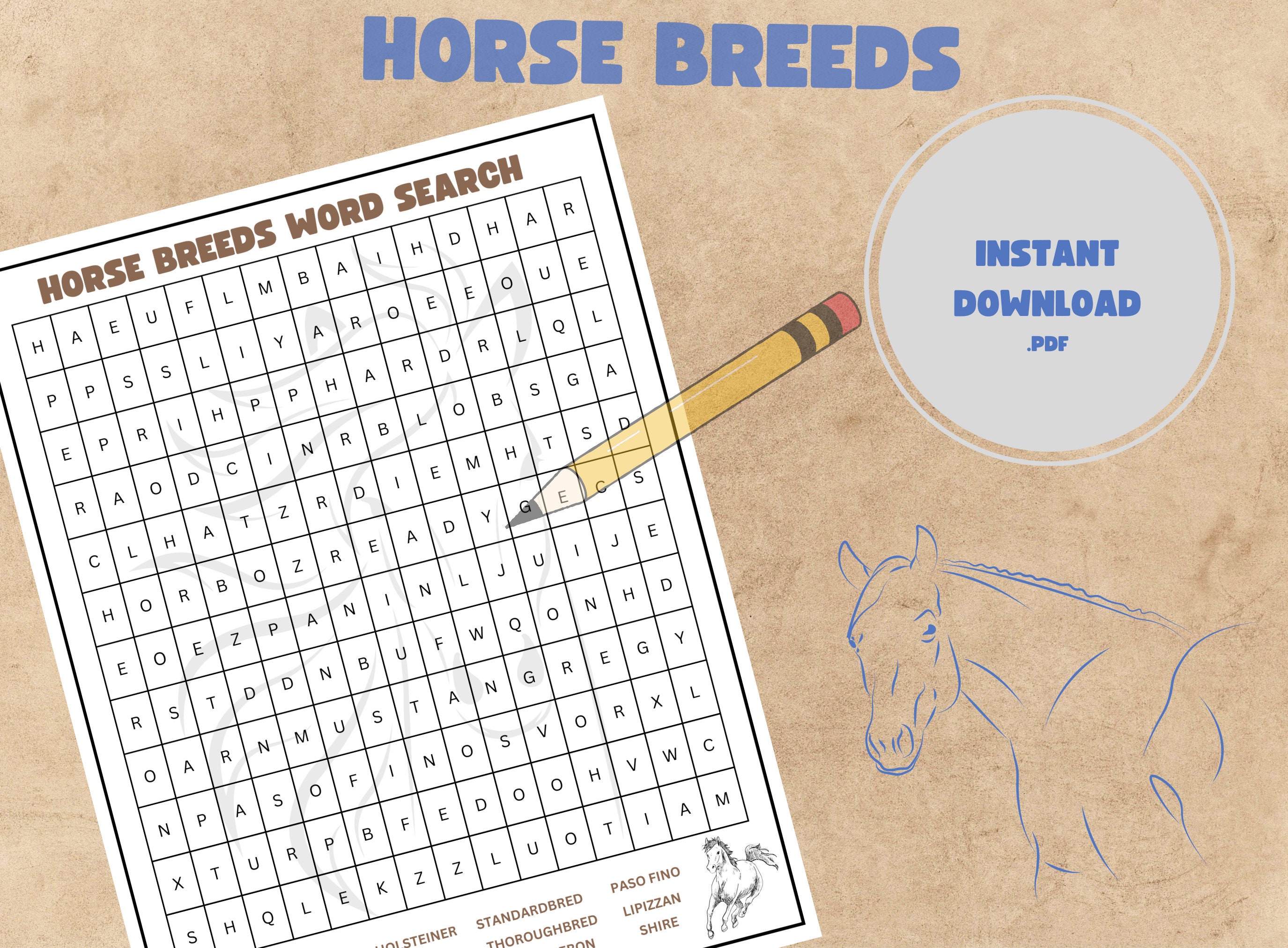 Horse Breeds Word Search Printable - Etsy