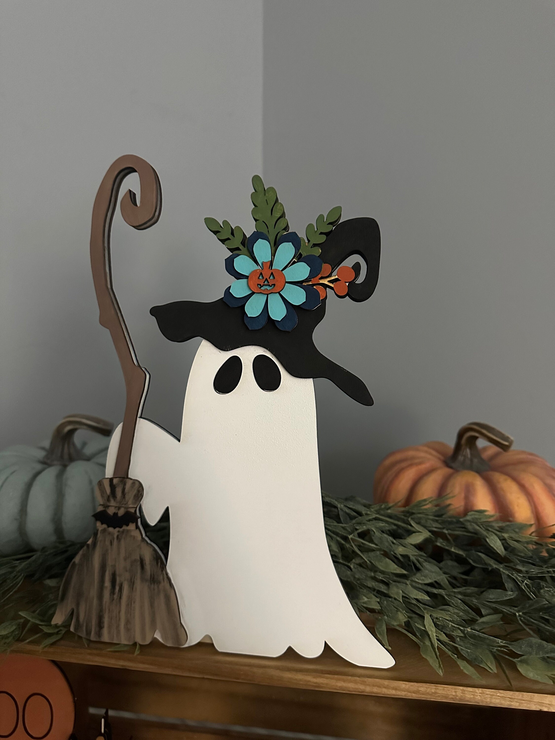 Farmhouse Ghost Ghost With Broom Halloween Ghost Ghost Decor Wood Cut ...
