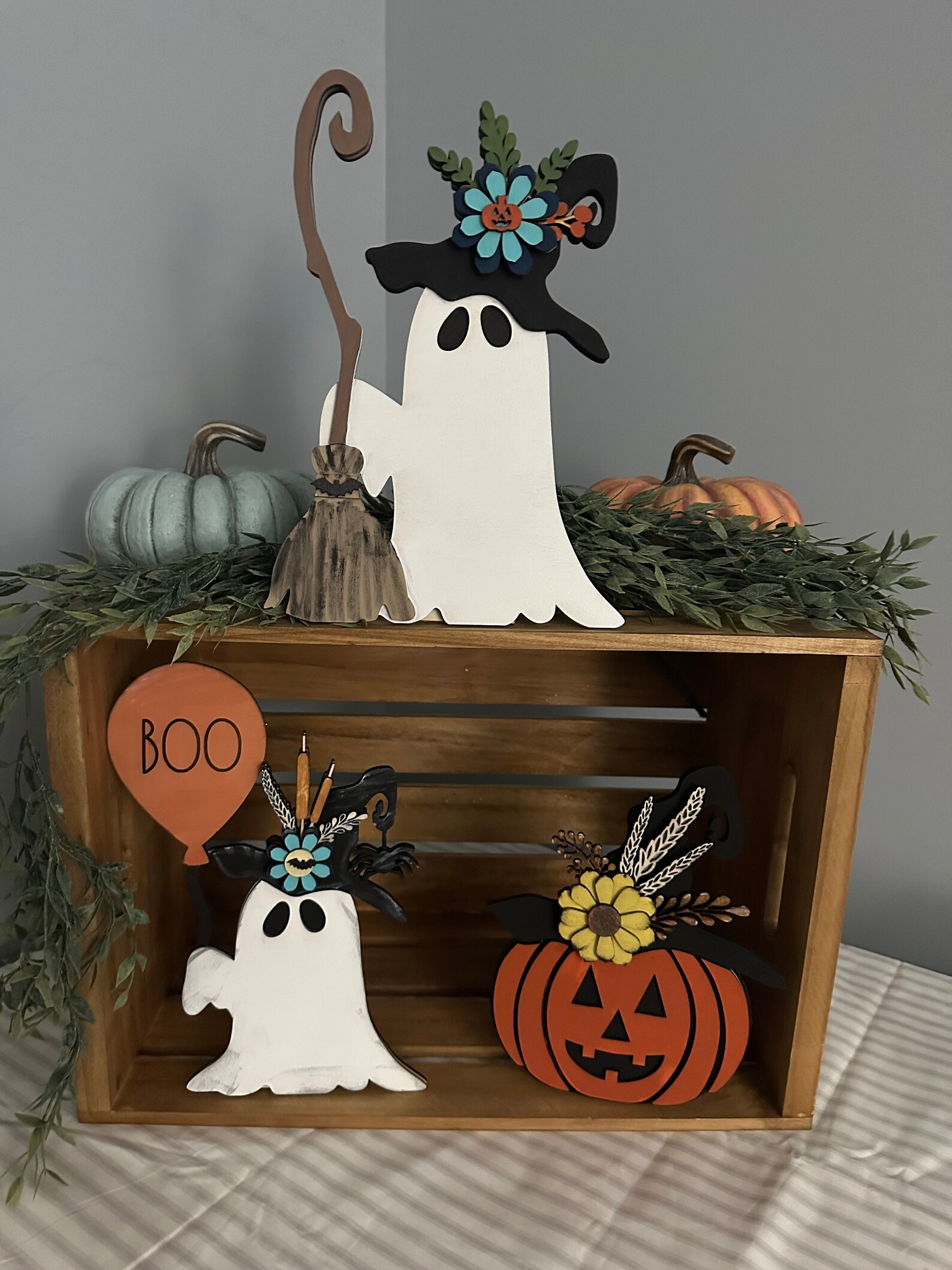 Farmhouse Ghost Ghost With Broom Halloween Ghost Ghost Decor Wood Cut ...