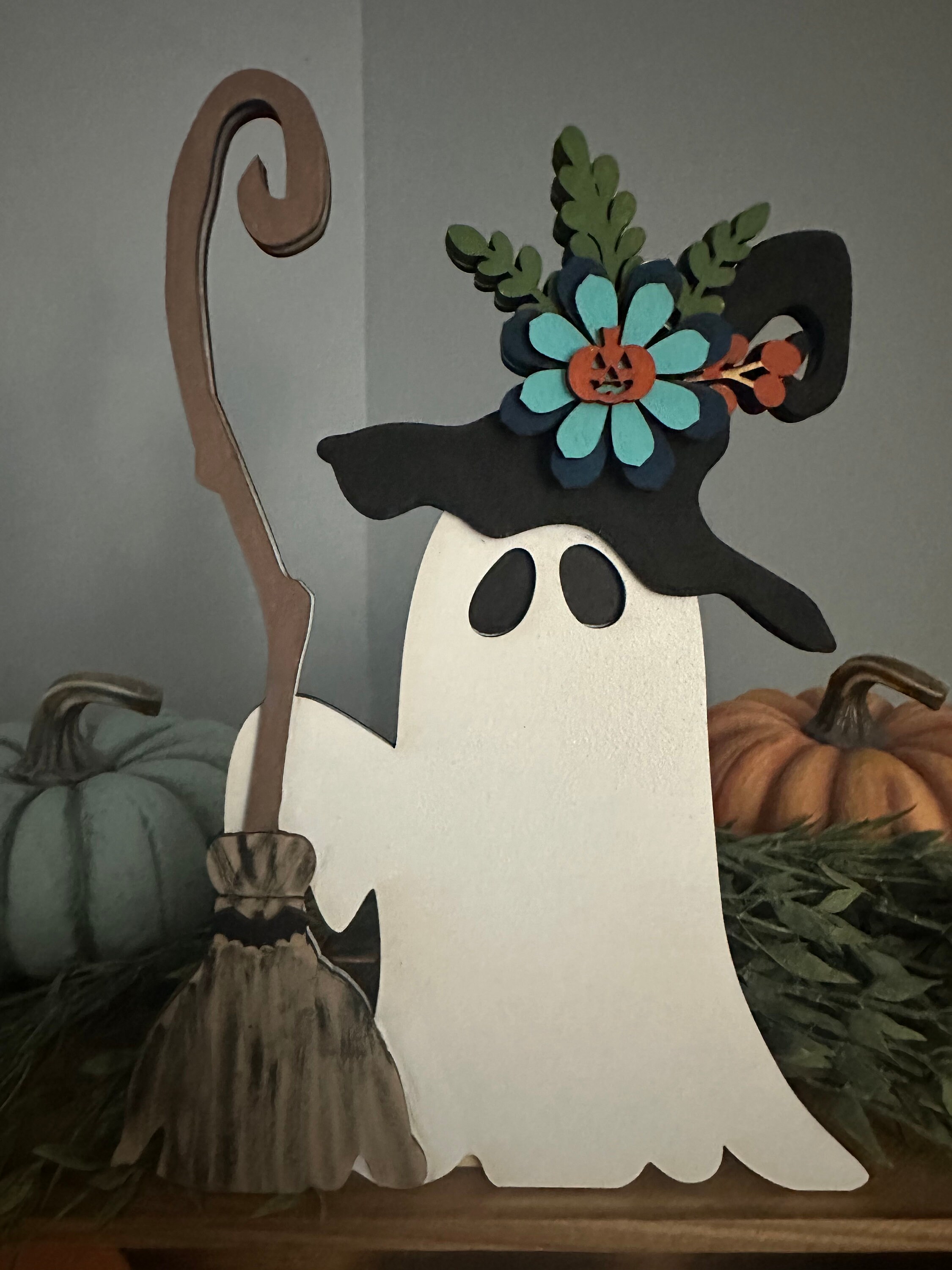 Farmhouse Ghost Ghost With Broom Halloween Ghost Ghost Decor Wood Cut ...