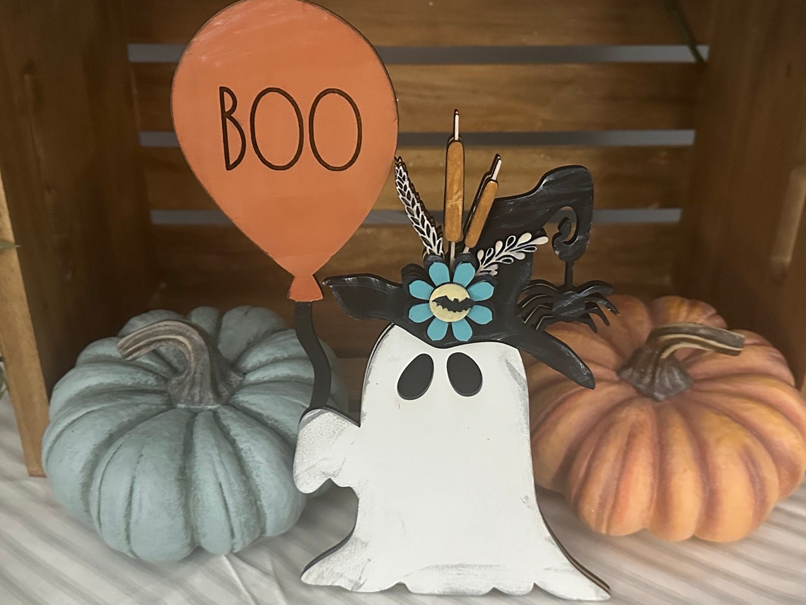 Farmhouse Wooden Ghost Ghost With Boo Balloon Halloween Ghost Ghost ...