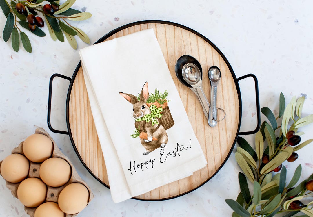 Happy Easter Flour Sack Hand Towel - Farmhouse- Bunny With Bow-spring ...