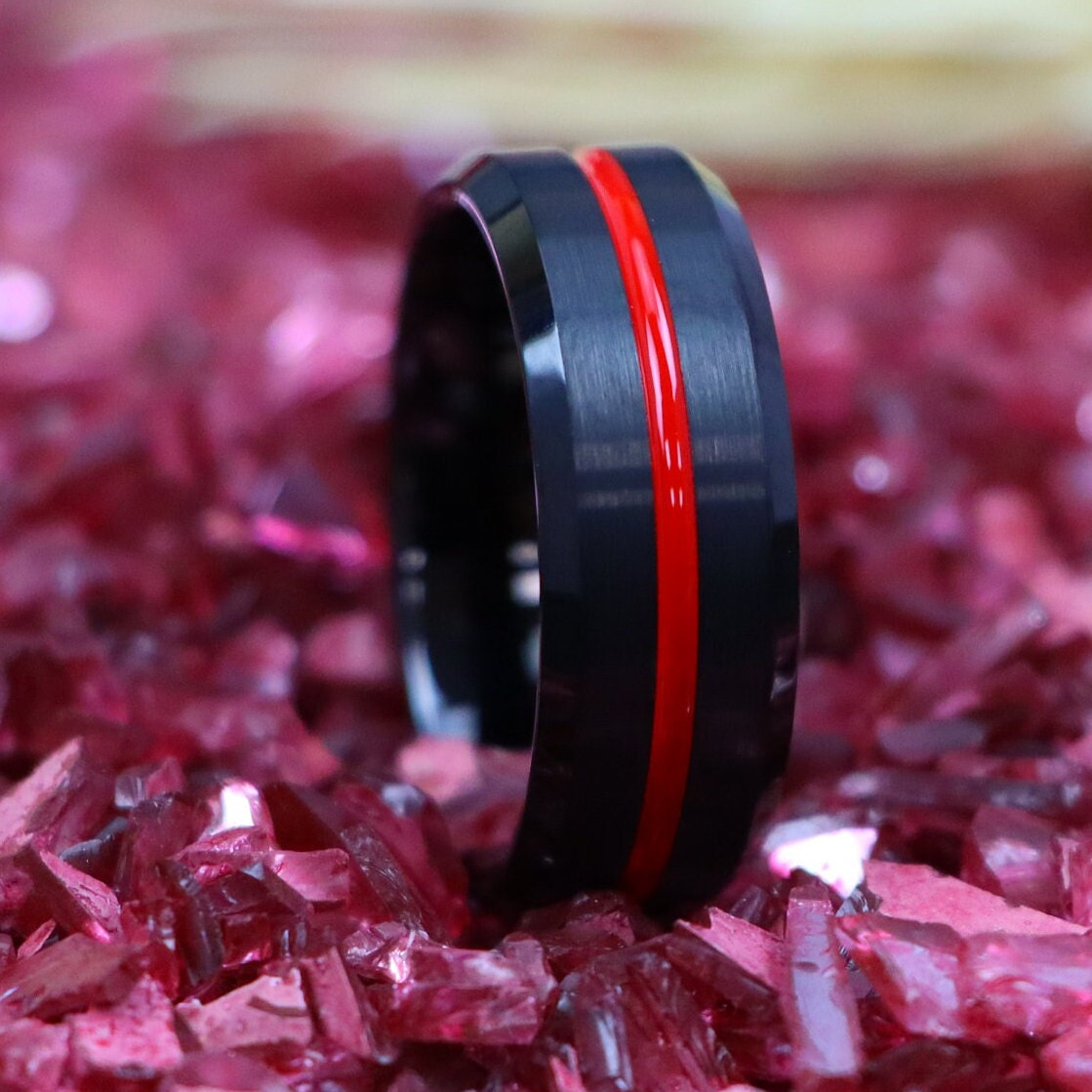 Engraved Firefighter Thin Red Line Ring Couple Engagement - Etsy Australia