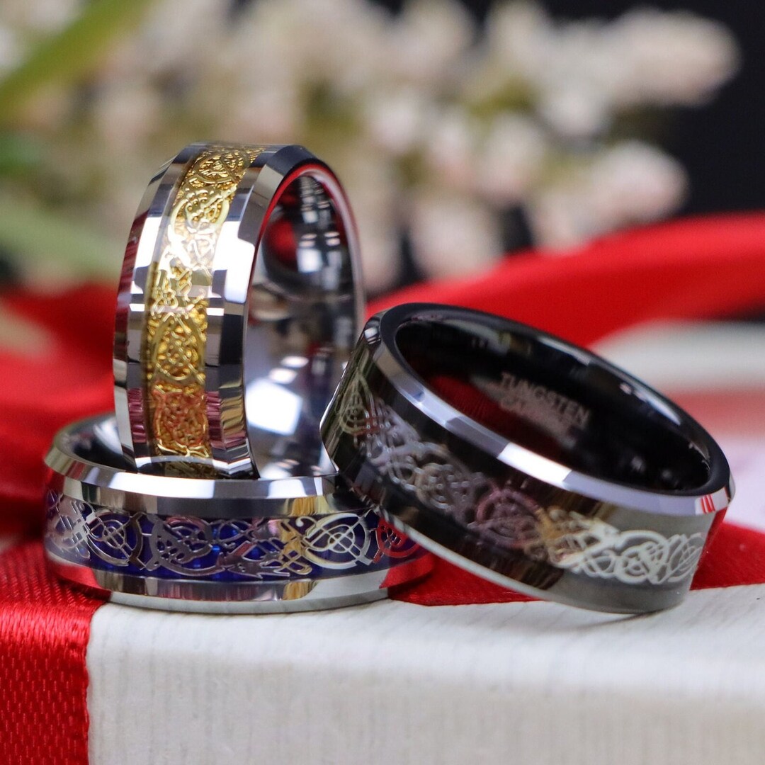 Celtic Golden Dragon Inlay Wedding Rings High Polished - Etsy