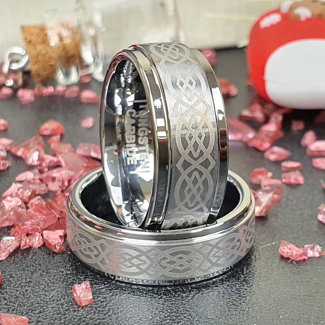 Silver Tungsten 9mm/7mm Rings, Affordable Couple Rings, Celtic Knot Religion Bands, Men's ...