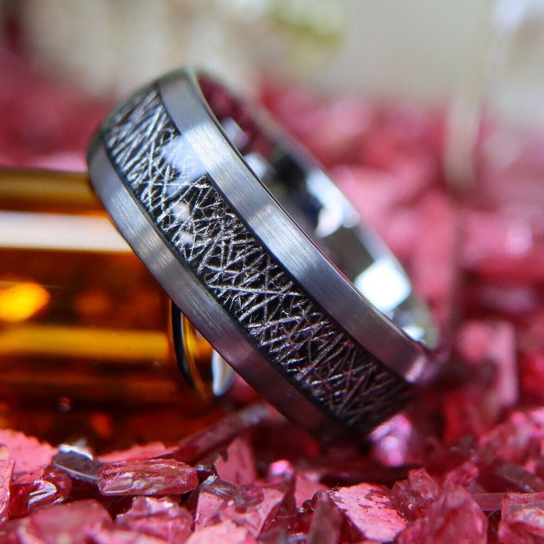Gunmetal Meteorite Tungsten Wedding Ring,8mm Semi Dome Edge Band,gray ...
