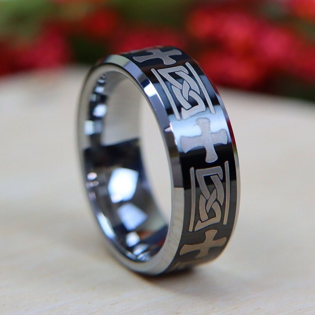 Christian Cross Rings Celtic Wedding Bands,black 8MM Promise Rings ...