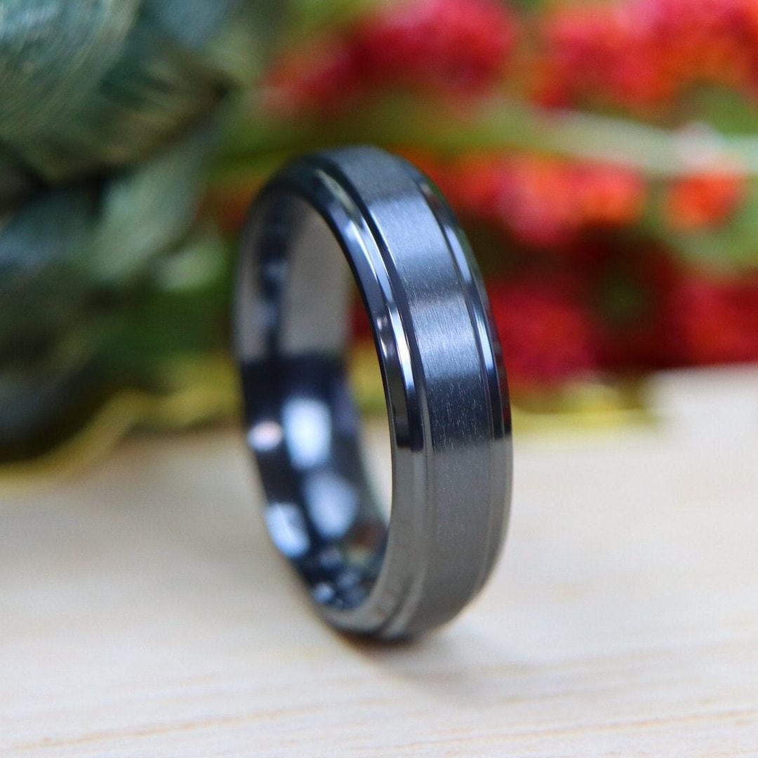 Dark Gray Stylish Band, Natural Zirconium 6mm Ring, Handcrafted Jewelry ...