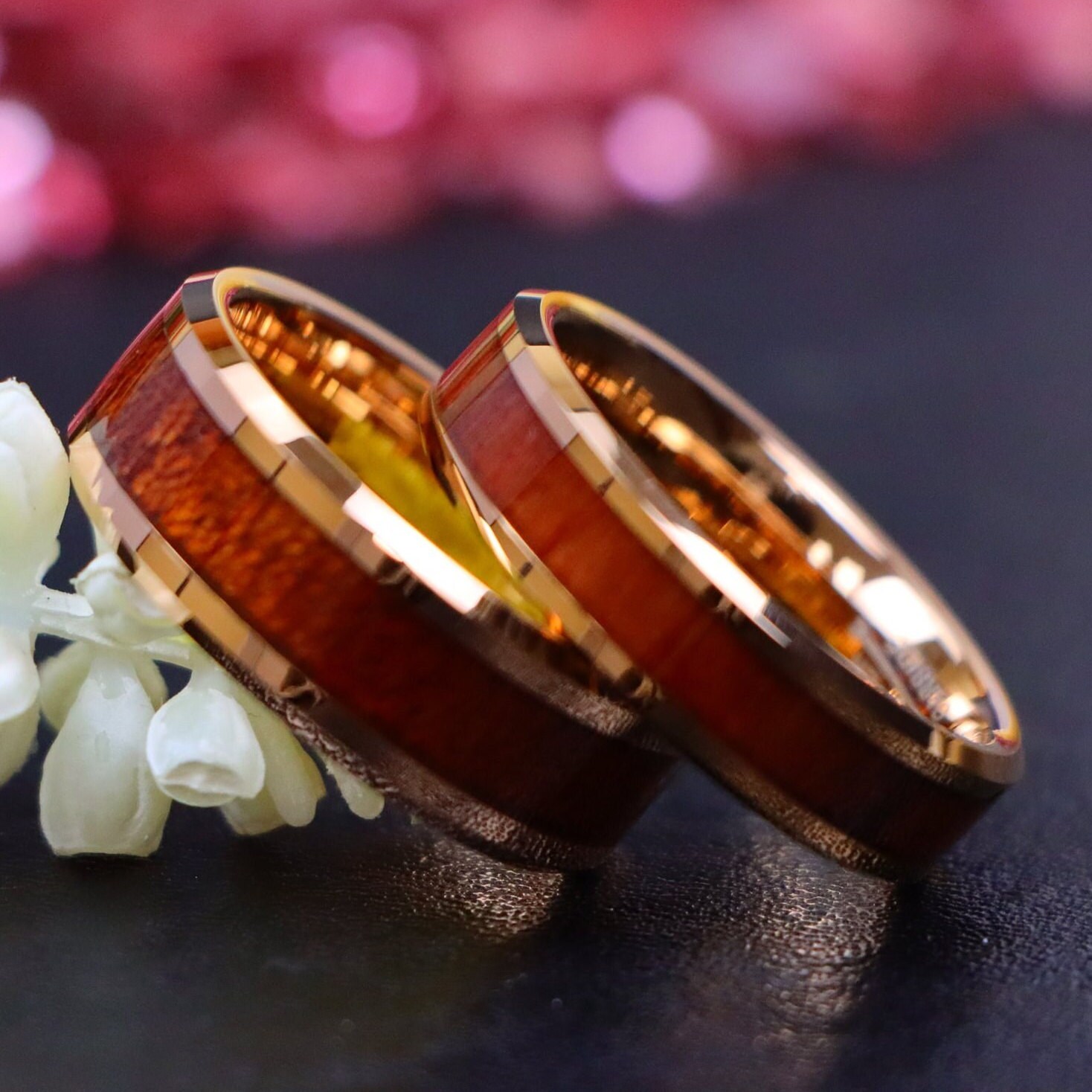 Hawaiian Koa Wood Inlay Engagement Rings,rose Gold Tungsten 6mm/8mm ...