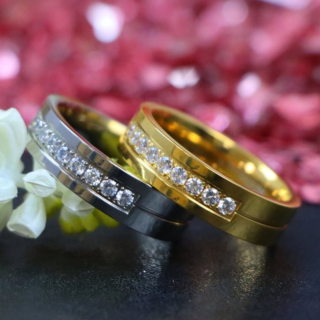 Silver Titanium 6mm Marrige Rings, Eternity White Diamond Rings ...