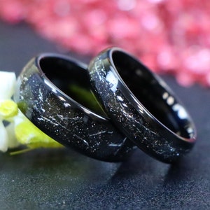 Black Tungsten Galaxy Meteorite Inlay Ring, Black Tungsten Mens and ...