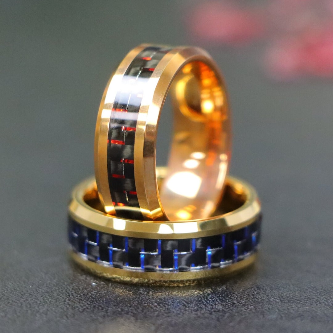 Red Fiber Inlay Mens Promise Ringsrose Gold Tungsten - Etsy