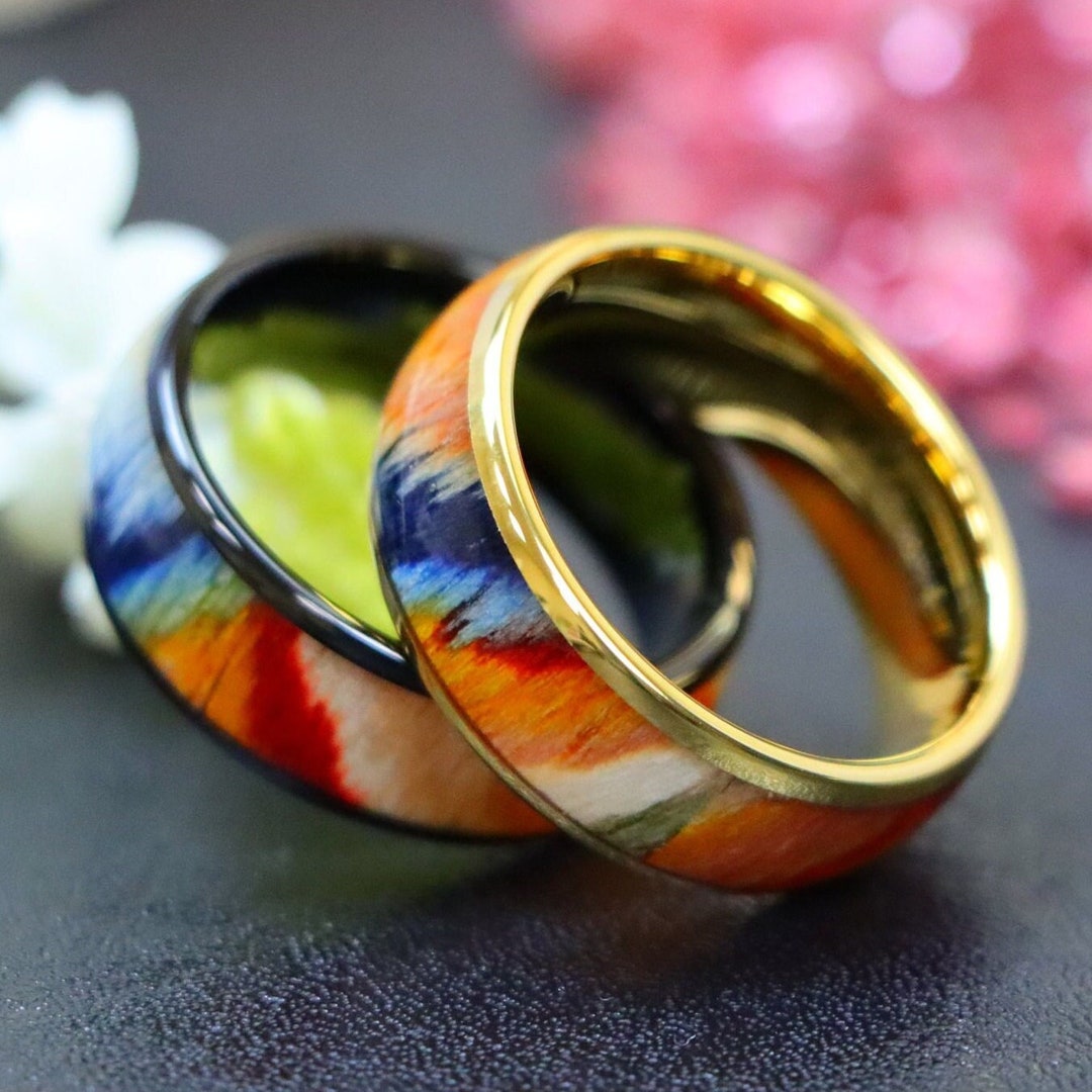 Black Tungsten 8mm Wedding Rings, Yellow Gold Tungsten Engagement Bands ...