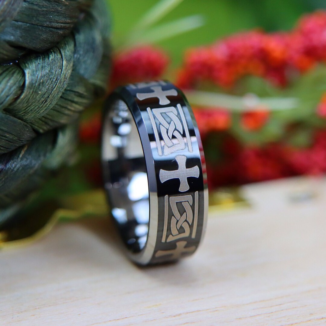 Christian Cross Rings Celtic Wedding Bandsblack 8MM Promise - Etsy