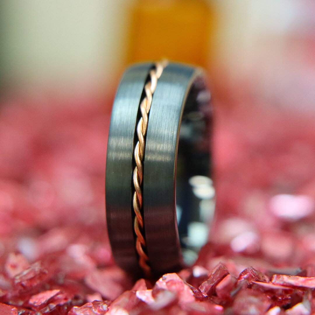Rope Inlay Dome Shape Anniversary Rings,men's Wedding Bands,gunmetal ...