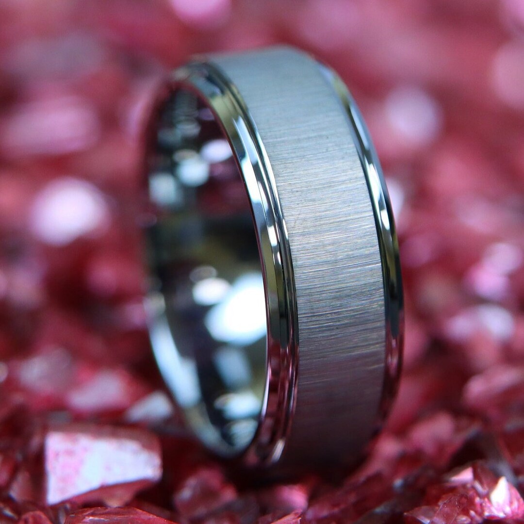 Silver Tungsten Reflective Grain Finish Stepped Edge - Etsy