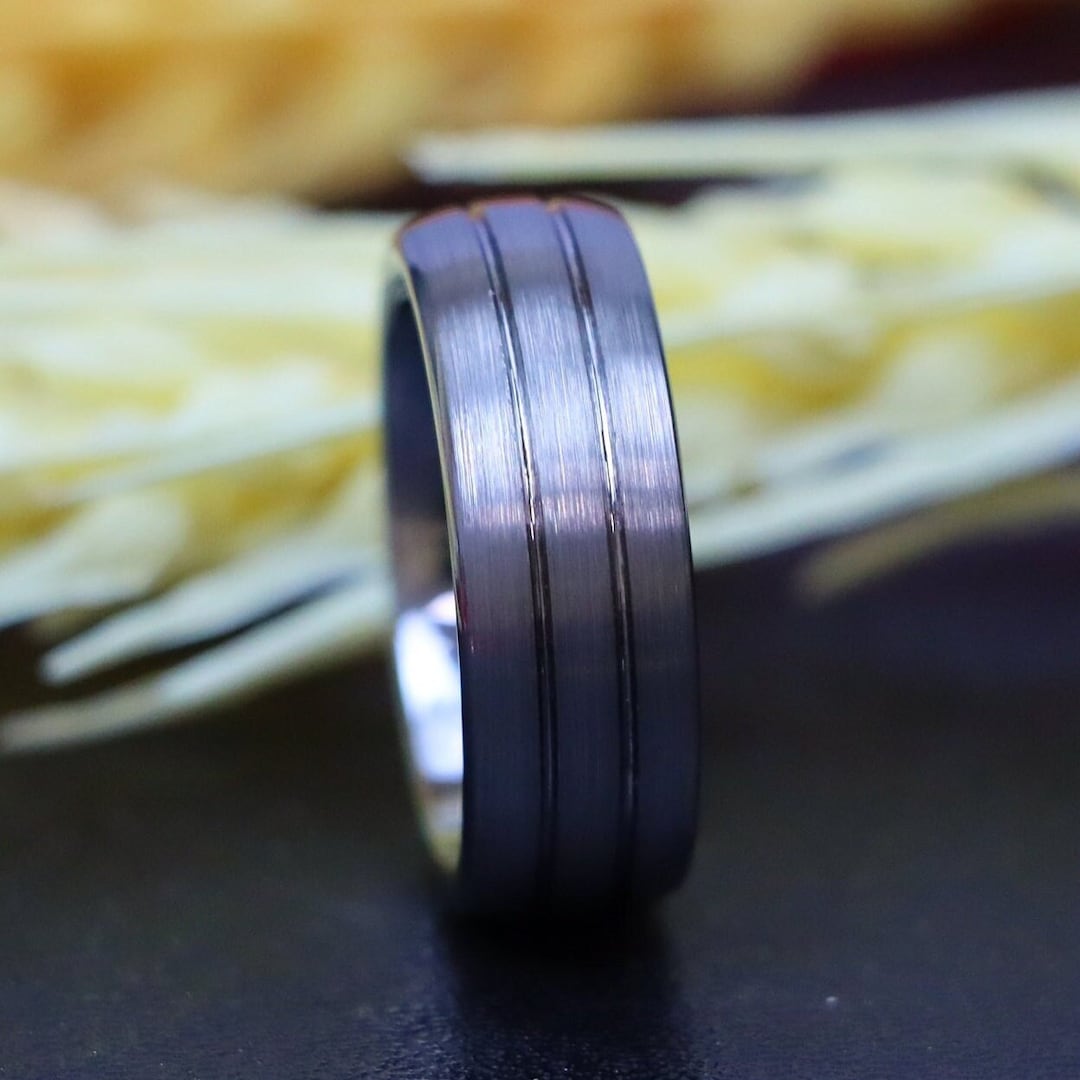High Polish Double Groove Design Tungsten Unisex Ring,silver Tungsten ...