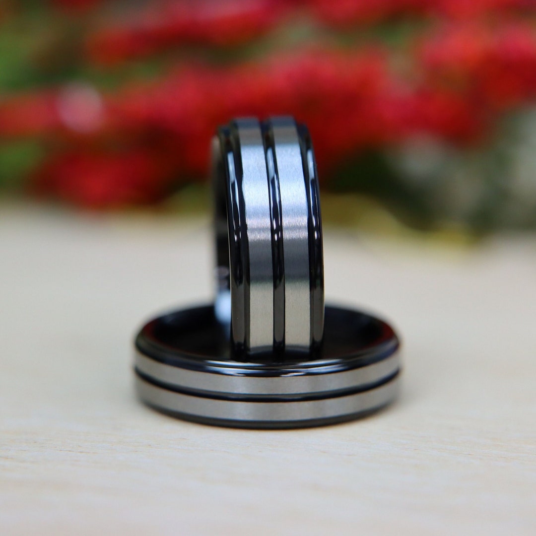 Gunmetal Tungsten Wedding Ring,black Anniversary Bands, Gray Tungsten ...