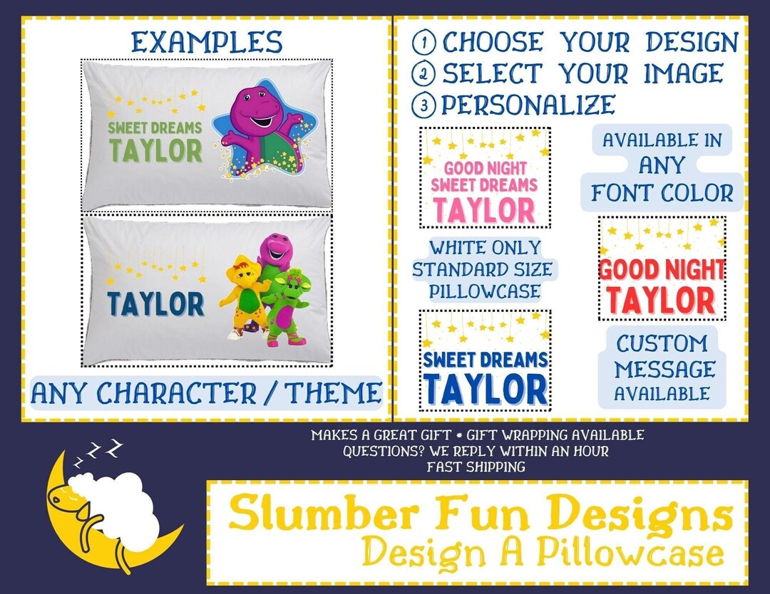 Barney Dinosaur Friends Custom Bedding Personalized Pillowcase ...