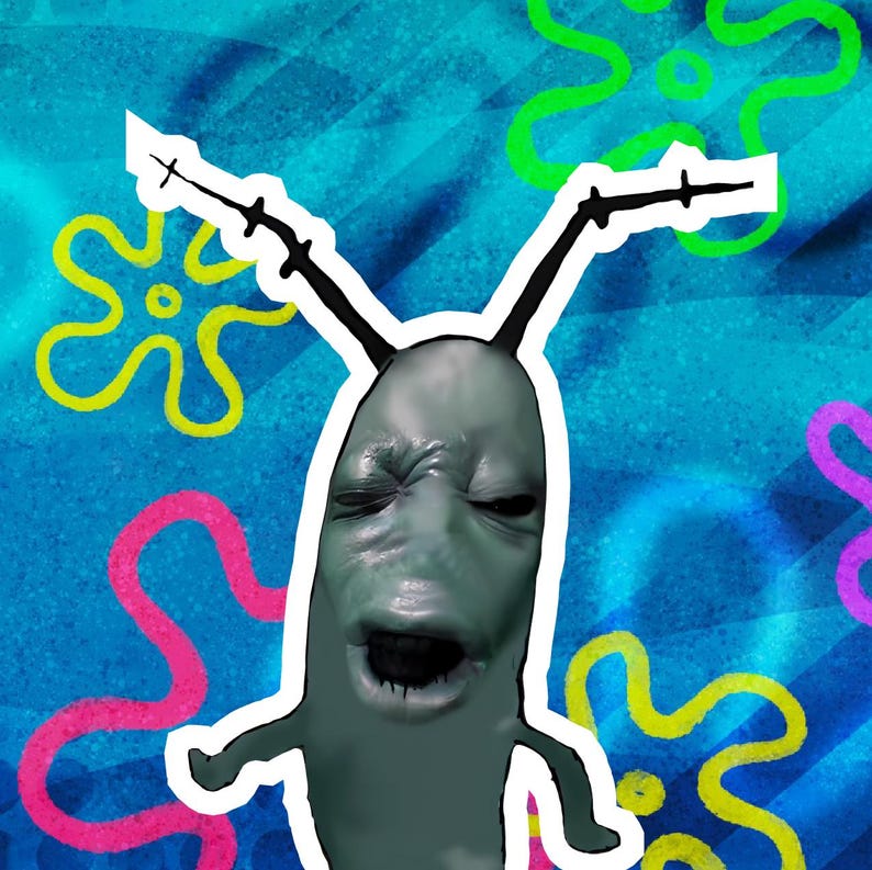 Kiss-cut Stickers OF Cursed Plankton Meme, Instagram Plankton Meme ...