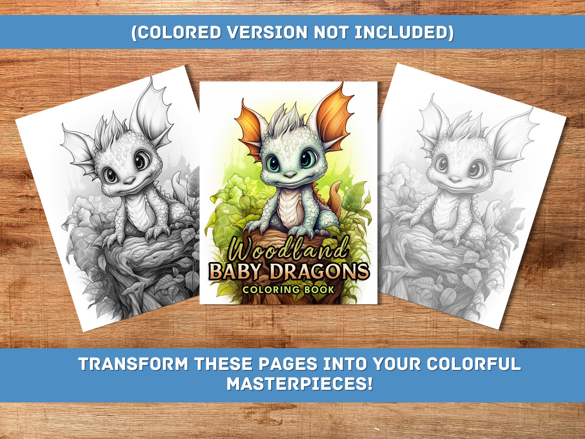 35 Cute Dragon Grayscale Coloring Pages, Woodland Dragon Coloring Book ...