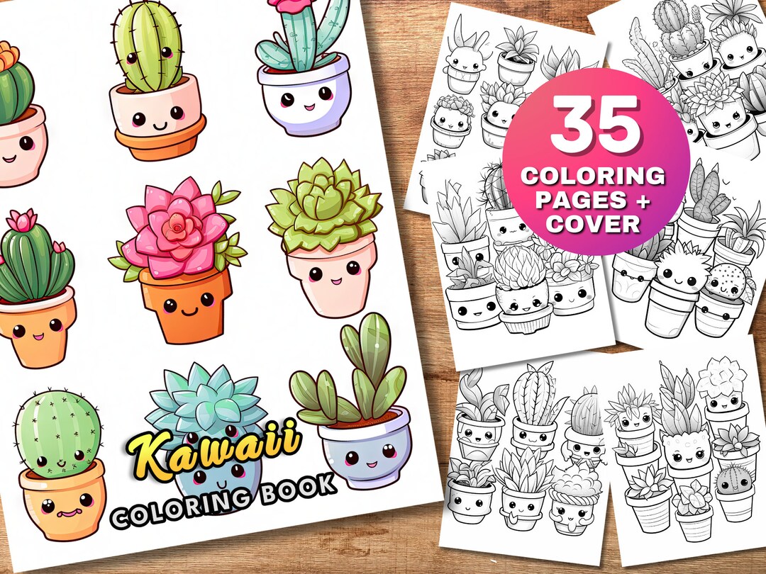 35 Kawaii Coloring Pages Kawaii Succulent Coloring Book Cute