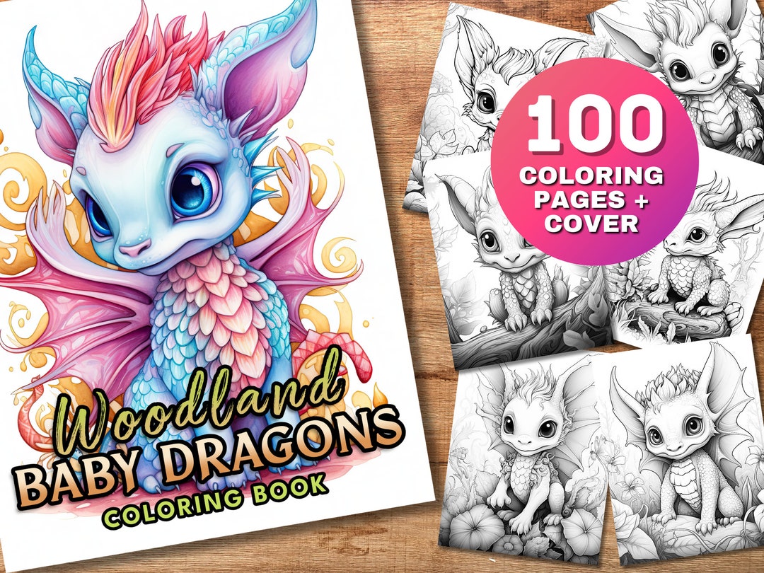 100 Cute Dragon Grayscale Coloring Pages, Flower Dragon Coloring Book ...
