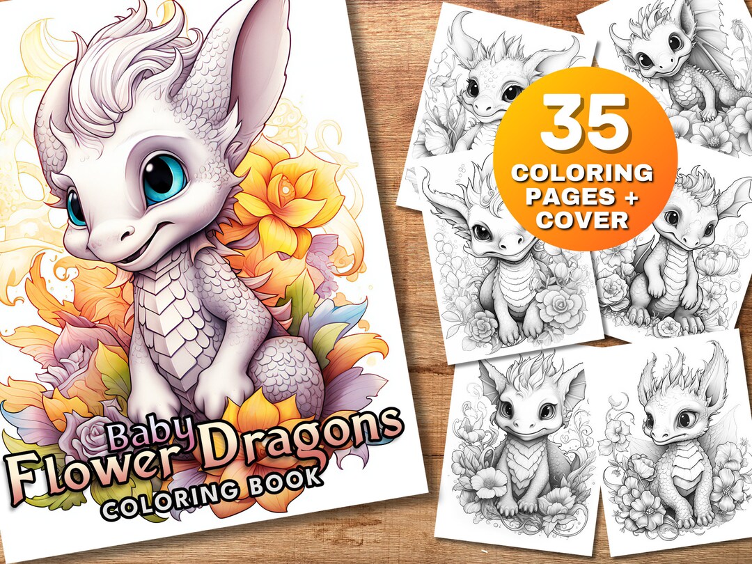 35 Cute Dragon Coloring Pages Flower Dragon Coloring Book - Etsy
