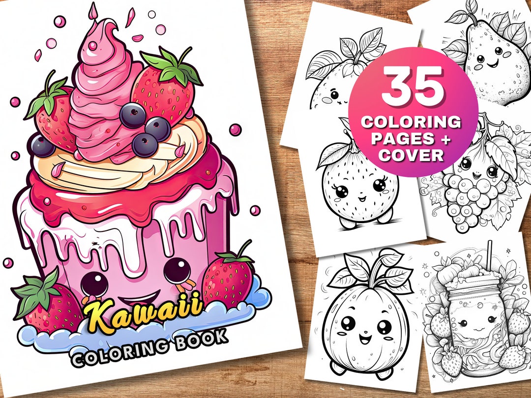35 Kawaii Coloring Pages, Kawaii Food Coloring Book, Cute Food ...