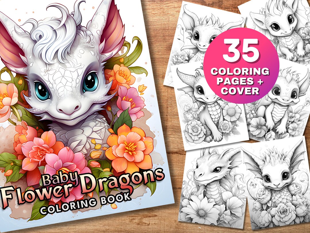 35 Baby Flower Dragon Fantasy Coloring Pages Magical - Etsy