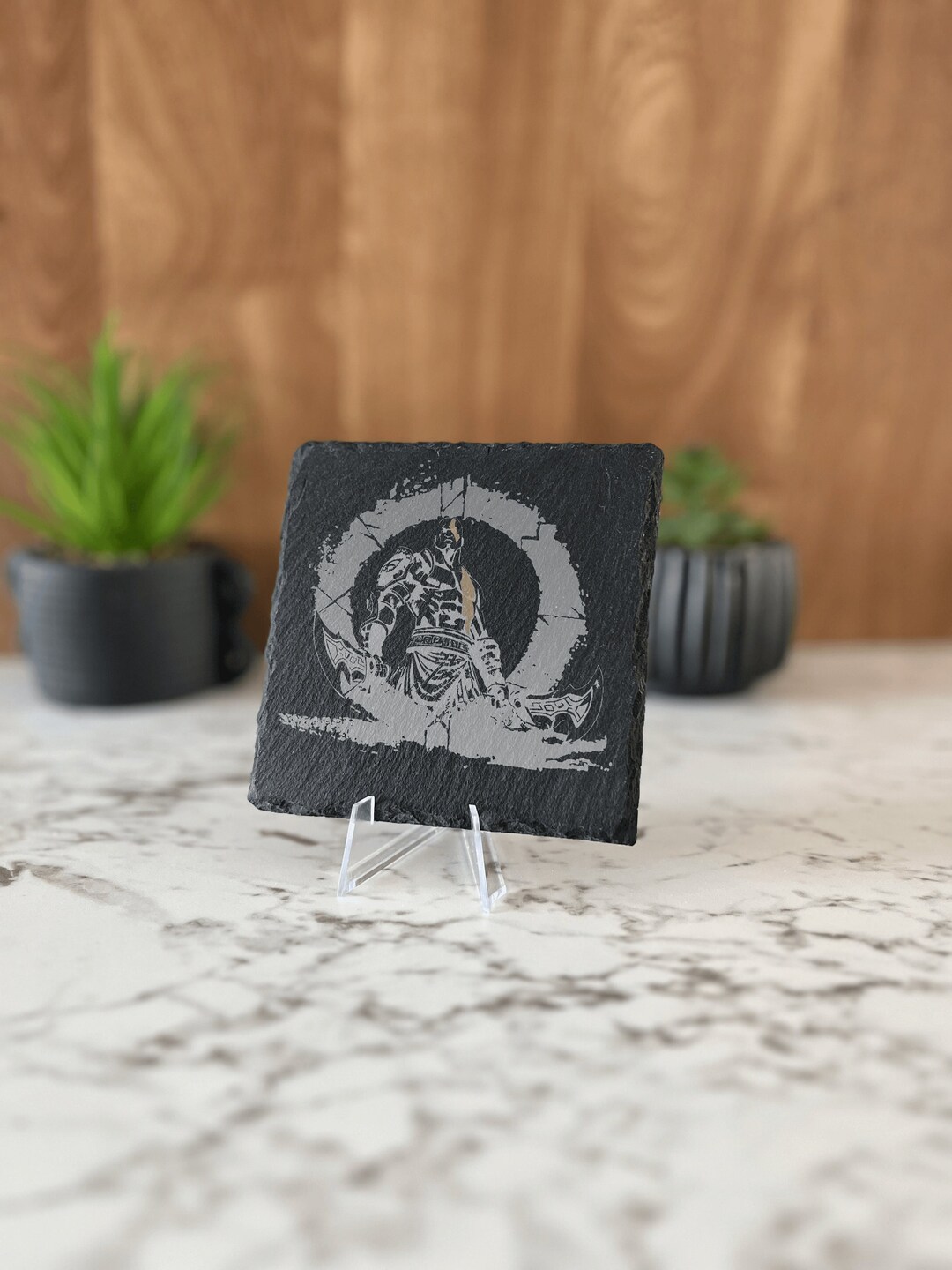 Gow Gold Accent Slate Coaster, Kratos , God of War, Geeky Gamer Gift ...