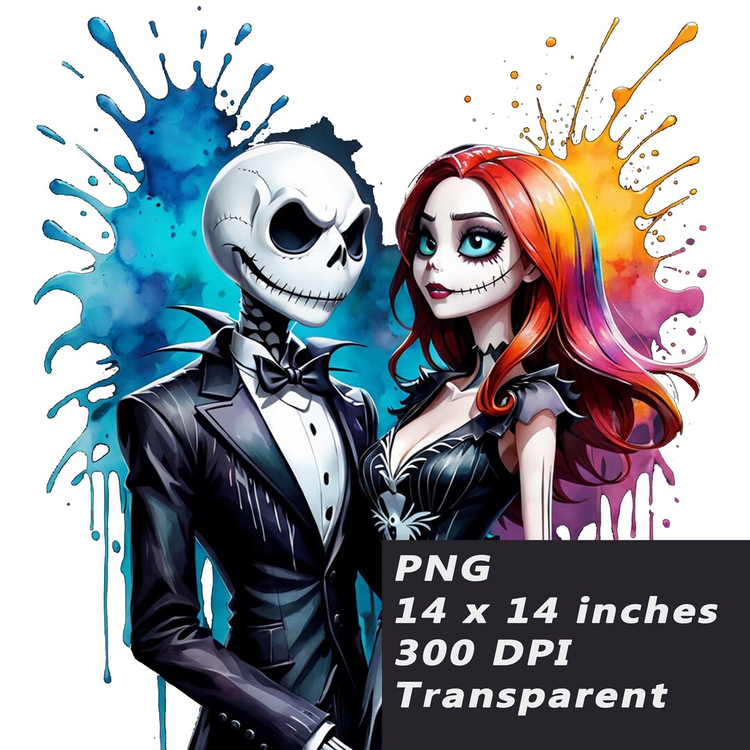 Jack's Love Watercolor PNG: Halloween Couple Sublimation Design ...