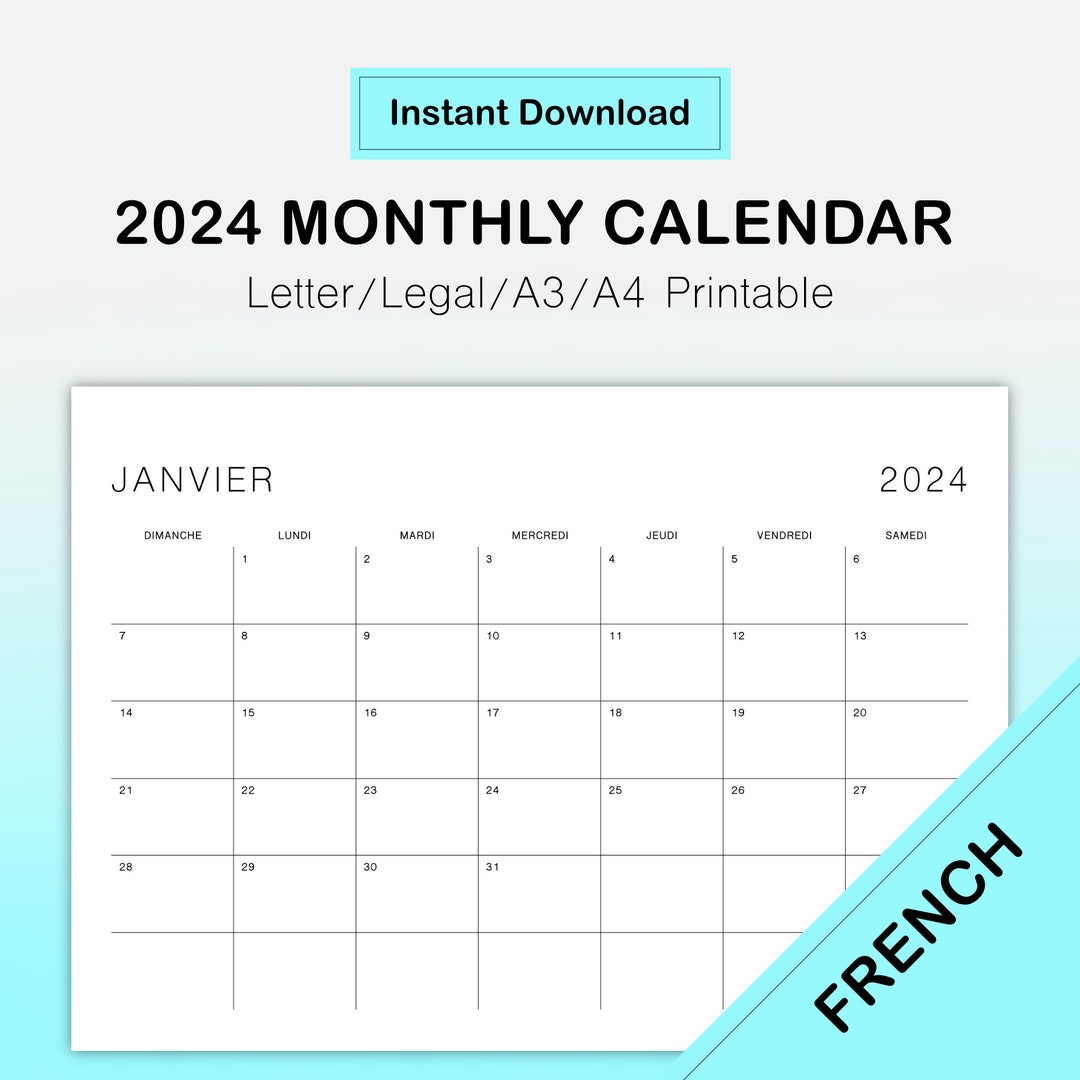Buy Calendrier 2024 Francais Printable Monthly Planner A4, Letter ...